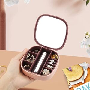 YLUZS Small Jewelry Organizer, Mini Travel Jewelry Organizer, Portable Jewelry Box Earrings, Rings, Bracelets, pendants, Necklaces, Jewelry Box with Makeup Mirror -Pink