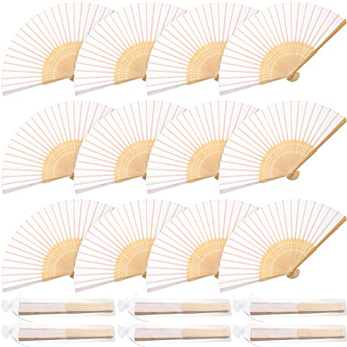 Chunful 60 Pieces Silk Folding Hand Fans with Fabric Sleeve, Bamboo Folded Handheld Fans for Wedding Guests Bridal Shower Dancing Party Favor Decoration