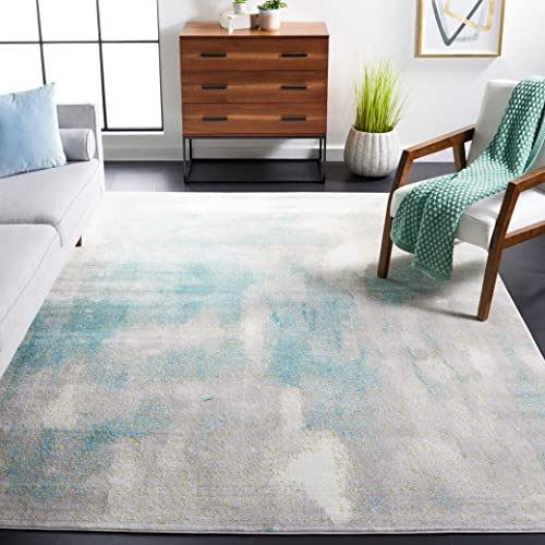 SAFAVIEH Skyler Collection 8' x 10' Grey / Green SKY141F Modern Abstract Non-Shedding Living Room Dining Bedroom Area Rug