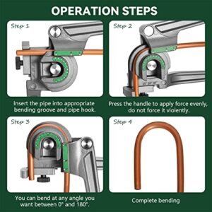 Antstone 1/4” 3/8” 1/2” O.D. Tubing Bender 3 in 1 Tube Bender 180° HVAC Copper Aluminum Tubes Bending Tool for Air Conditioning Refrigeration Repair