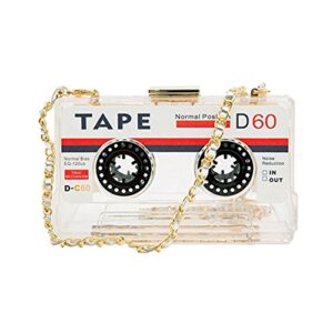 ynport novelty cassette tape purses for women vintage acrylic recorder shaped banquet evening clutch shoulde crossbody bag