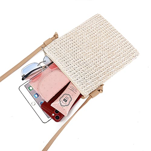 Bycobecy Straw Beach Bag for Women, Small Beach Purse Cute Straw Crossbody Bag, Summer Clutch Purse Straw Shoulder Bag Vacation Straw Handbag (Beige)