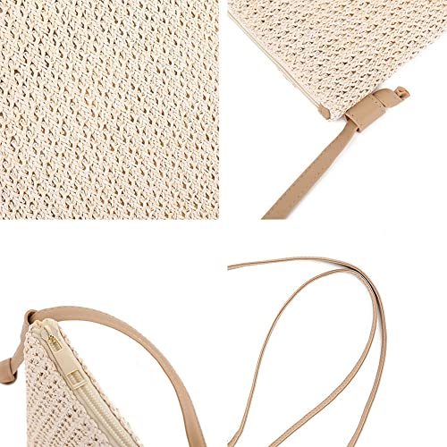 Bycobecy Straw Beach Bag for Women, Small Beach Purse Cute Straw Crossbody Bag, Summer Clutch Purse Straw Shoulder Bag Vacation Straw Handbag (Beige)