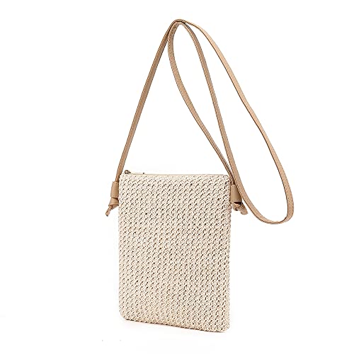 Bycobecy Straw Beach Bag for Women, Small Beach Purse Cute Straw Crossbody Bag, Summer Clutch Purse Straw Shoulder Bag Vacation Straw Handbag (Beige)