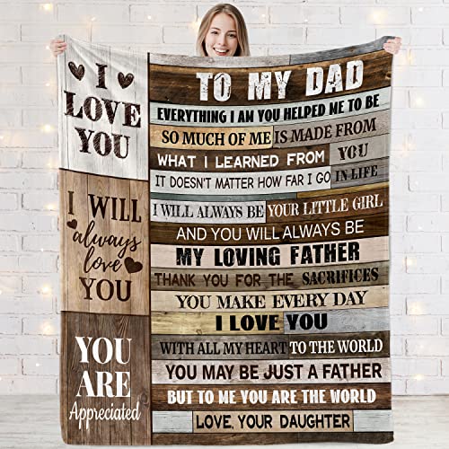 Gifts for Dad from Daughtger Throw Blanket Birthday Gifts to My Dad Father Ultra-Soft Cozy Fleece Blanket Idea Blanket for Bedding Sofa (Dad-Wood, 60"x50")