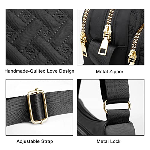 Black Designer Crossbody Bags for Women Travel Shoulder Bag Casual Messenger Bag Quilted Crossbody Purse Cute Cell Phone Cross Body Bags