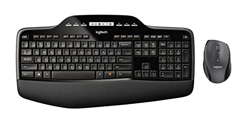 Logitech MK710-RB Desktop Wireless Keyboard/Mouse Combo, Hyper-Fast Scrolling Wireless Mouse USB, Keyboard with LCD Dashboard, Long Battery Life, Black (Renewed)