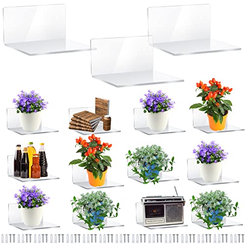 Wall Shelves Acrylic Display Shelf Acrylic Floating Shelves Acrylic Shelf Acrylic Wall Organizer with Screws for Kids Nursery Living Room Bathroom Bedroom Kitchen Office (Clear, 15 Pieces)