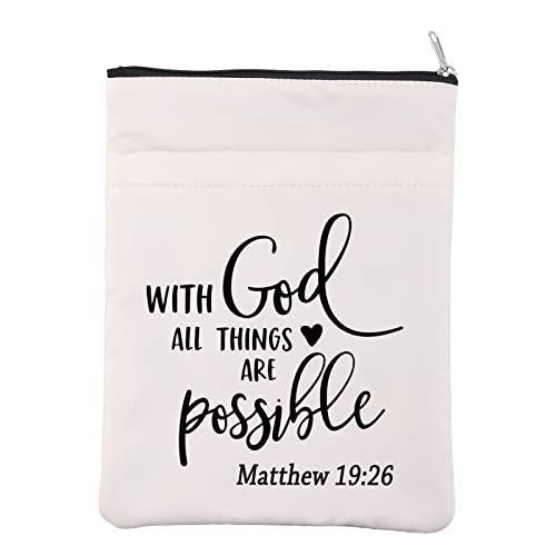 Religious Book Sleeve Christian Book Sack Baptism Book Cover Bible Verse Matthew 19:26 Book Protector Spiritual Gift for Religious People Godmother Goddaughter (19:26BS)