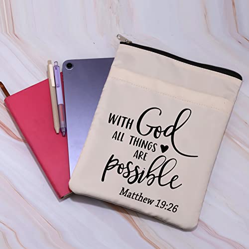 Religious Book Sleeve Christian Book Sack Baptism Book Cover Bible Verse Matthew 19:26 Book Protector Spiritual Gift for Religious People Godmother Goddaughter (19:26BS)