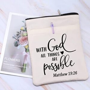 Religious Book Sleeve Christian Book Sack Baptism Book Cover Bible Verse Matthew 19:26 Book Protector Spiritual Gift for Religious People Godmother Goddaughter (19:26BS)