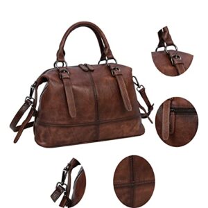 HESHE Women’s Vintage Leather Purses and Handbags Shoulder Bag Tote Top Handle Bags Designer Cross Body Satchel(Coffee-new)