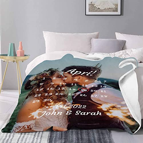 Custom Blanket with Photos Personalized Picture Blanket for Couples Anniversary Valentines Day Gifts for Him Customize Soft Fleece Wedding Blanket for Wife Husband Boyfriend Gifts Made in USA 60"x80"