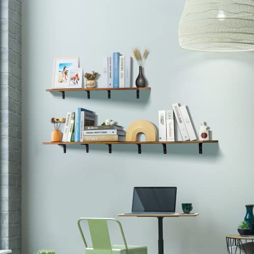 upsimples Floating Shelves for Wall Décor Storage, Wall Mounted Shelves Set of 5, Sturdy Wood Floating Shelves with Metal Brackets for Bedroom, Living Room, Bathroom, Over Toilet, Kitchen, Dark Brown