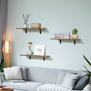 upsimples Floating Shelves for Wall Décor Storage, Wall Mounted Shelves Set of 5, Sturdy Wood Floating Shelves with Metal Brackets for Bedroom, Living Room, Bathroom, Over Toilet, Kitchen, Dark Brown