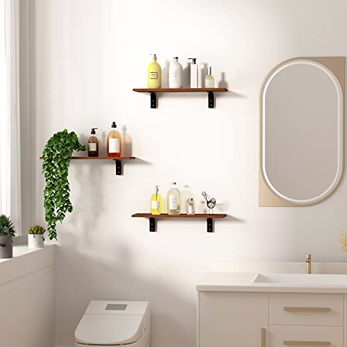 upsimples Floating Shelves for Wall Décor Storage, Wall Mounted Shelves Set of 5, Sturdy Wood Floating Shelves with Metal Brackets for Bedroom, Living Room, Bathroom, Over Toilet, Kitchen, Dark Brown