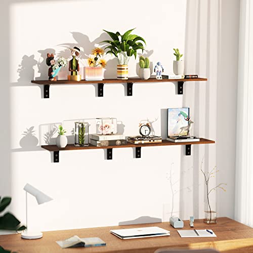 upsimples Floating Shelves for Wall Décor Storage, Wall Mounted Shelves Set of 5, Sturdy Wood Floating Shelves with Metal Brackets for Bedroom, Living Room, Bathroom, Over Toilet, Kitchen, Dark Brown