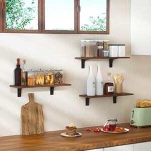 upsimples Floating Shelves for Wall Décor Storage, Wall Mounted Shelves Set of 5, Sturdy Wood Floating Shelves with Metal Brackets for Bedroom, Living Room, Bathroom, Over Toilet, Kitchen, Dark Brown