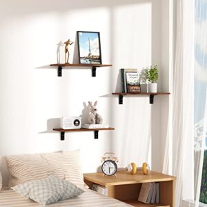 upsimples Floating Shelves for Wall Décor Storage, Wall Mounted Shelves Set of 5, Sturdy Wood Floating Shelves with Metal Brackets for Bedroom, Living Room, Bathroom, Over Toilet, Kitchen, Dark Brown