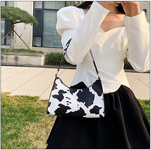 Cow Print Shoulder Purse for Women, Retro Classic Clutch HandBag Zipper (Cow Print)