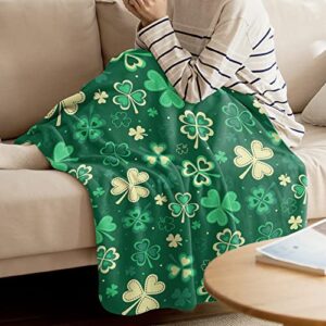 St. Patrick's Day Blankets Flannel Shamrocks Lucky Clover Fleece Throw Blanket,Cozy Soft Warm Fleece Blankets, Green Flannel Blanket Decorative Throw Blankets for Couch Bed Sofa, 39x49 inch