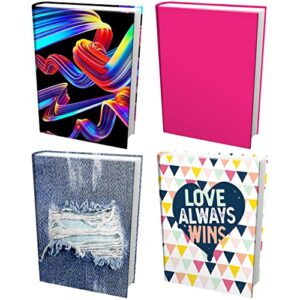 easy apply, reusable book covers 4 pk. best jumbo 9×11 textbook jackets for back to school. stretchable to fit most large hardcover books. perfect fun, washable designs for girls, boys, kids and teens