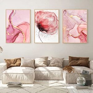 Pink Marble Abstract Wall Art Gold Foil Marble Painting Pink Flower Artwork Gold Pink Poster Prints Modern Marble Bathroom Decor Wall Art Pink and Gold Wall Decor for Living Room 16x24inch Unframed