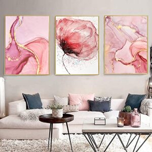 Pink Marble Abstract Wall Art Gold Foil Marble Painting Pink Flower Artwork Gold Pink Poster Prints Modern Marble Bathroom Decor Wall Art Pink and Gold Wall Decor for Living Room 16x24inch Unframed