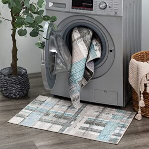 DECOMALL NELE Washable Runner Rug, Modern Plaid Non-Slip Long Rug for Hallway Kitchen, Multi 2’6”x9’