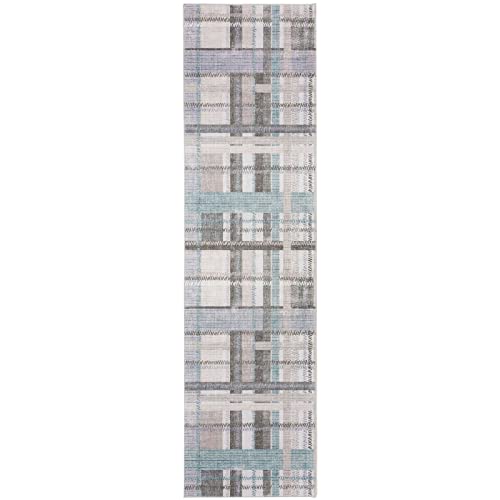 DECOMALL NELE Washable Runner Rug, Modern Plaid Non-Slip Long Rug for Hallway Kitchen, Multi 2’6”x9’