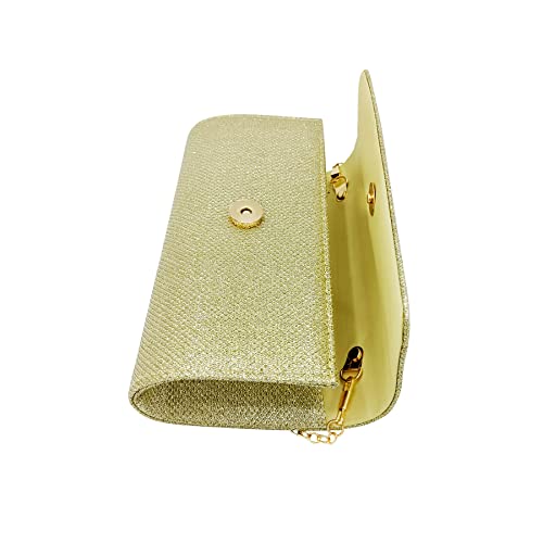 Satin Glitter Evening Bag Women Stylish Clutch Purse Smartphone Flap Handbag Golden