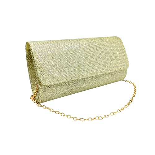 Satin Glitter Evening Bag Women Stylish Clutch Purse Smartphone Flap Handbag Golden