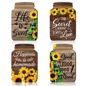 4 pcs kitchen wall decor mason jar set wooden rustic home decor inspirational kitchen decor hanging farmhouse kitchen signs wall decor for home decor (sunflower)