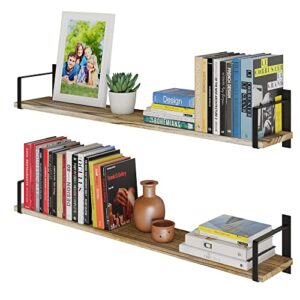 wallniture toledo wood floating shelves for wall storage, floating bookshelf set of 2, 36″x6″ long wall shelves for living room, bathroom, bedroom, kitchen pantry, burnt finish