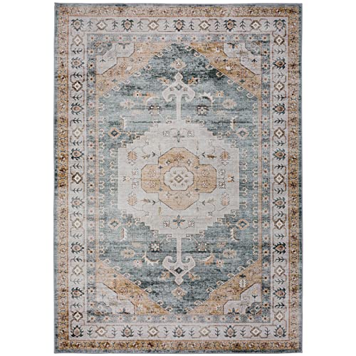 DECOMALL Ariel Area Rug 5x7, Orange Traditional Rug, Bohemian Carpet for Bedroom Living Room Dining Room, Orange 5’x7’