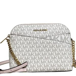 Michael Kors Jet Set Medium Dome Crossbody Vanilla Signature Powder Blush Pink