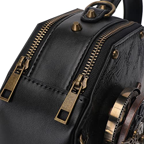 Steampunk PU Leather Messenger Bag Gothic Handbag Retro Handheld Crossbody Shoulder Bags Satchel, Black