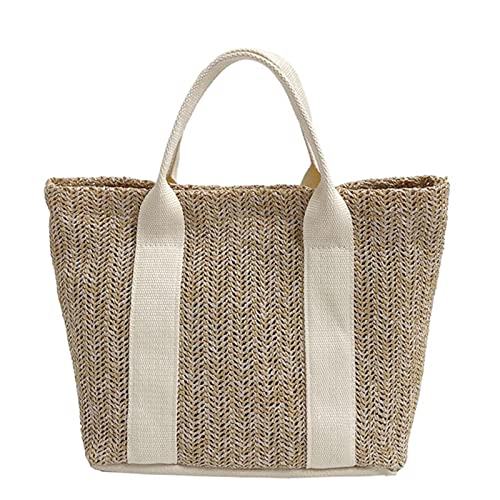 Mini Straw Tote Bag Natural Straw Woven Beach Bag Casual Shoulder Bags Handbag for Women Fashion Street Bags (Beige, One Size)