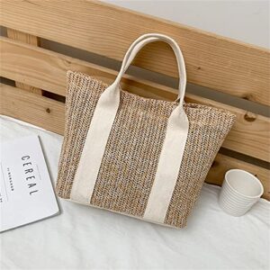 Mini Straw Tote Bag Natural Straw Woven Beach Bag Casual Shoulder Bags Handbag for Women Fashion Street Bags (Beige, One Size)