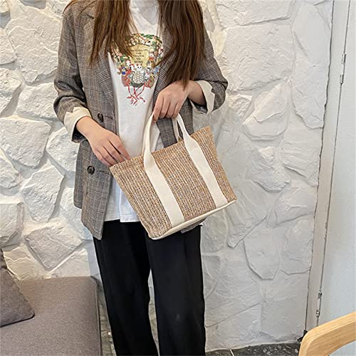 Mini Straw Tote Bag Natural Straw Woven Beach Bag Casual Shoulder Bags Handbag for Women Fashion Street Bags (Beige, One Size)