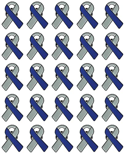 Jeirles Wholesale 25 Pc Gray & Blue Type 1 Diabetes Awareness Quality Enamel Ribbon Pins With Clutch Clasp -25 Pins - Show Your Support For Type 1 Diabetes Awareness