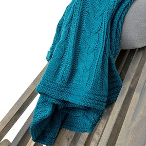 Battilo Turquoise Blue Throw Blanket for Couch, Cable Knit Sweater Blanket, Year Round Indoor Outdoor Travel Accent Throw for Sofa Comforter Couch Bed Recliner Living Room Bedroom, 50"x70"