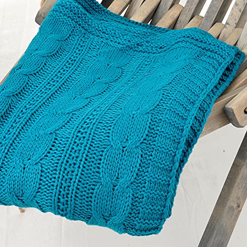 Battilo Turquoise Blue Throw Blanket for Couch, Cable Knit Sweater Blanket, Year Round Indoor Outdoor Travel Accent Throw for Sofa Comforter Couch Bed Recliner Living Room Bedroom, 50"x70"