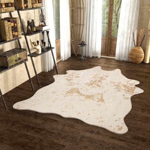 J.THBRO Faux Cowhide Rug Faux Fur Rug Animal Shaped Area Rug Cow Print Area Rug for Living Room Home Decor Rug 4.92 ft * 6.56 ft