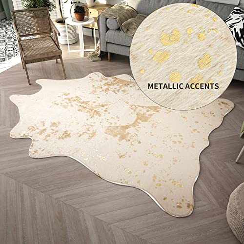 J.THBRO Faux Cowhide Rug Faux Fur Rug Animal Shaped Area Rug Cow Print Area Rug for Living Room Home Decor Rug 4.92 ft * 6.56 ft