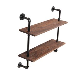 pipe floating shelves, 2-tiers industrial pipe wall shelves bookshelf, rustic wall mount corner shelf with metal frame, storage shelves for bathroom, bedroom, kitchen, living room