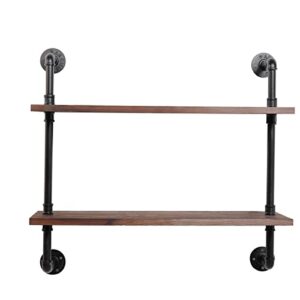 Pipe Floating Shelves, 2-Tiers Industrial Pipe Wall Shelves Bookshelf, Rustic Wall Mount Corner Shelf with Metal Frame, Storage Shelves for Bathroom, Bedroom, Kitchen, Living Room