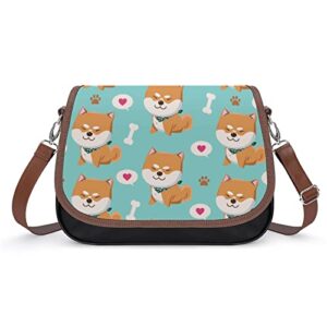 shiba inu love women’s pu leather purses soft crossbody bag shoulder handbags