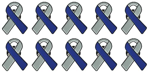 10 Pc Gray & Blue Type 1 Diabetes Awareness Quality Enamel Ribbon Pins with Clutch Clasp -10 Pins - Show Your Support for Type 1 Diabetes Awareness