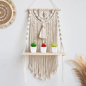 latysun macrame wall haing shelves,macrame shelves boho shelves,macrame wall decor wall hanging plant hanger,boho wall decor for bedroom,bathroom,living room (a)